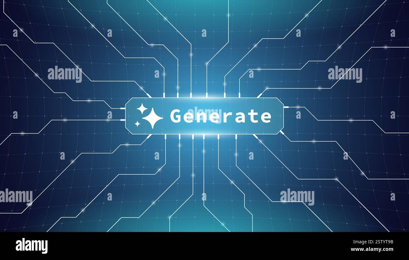 Futuristic AI technology banner with microchip, data connections and ...