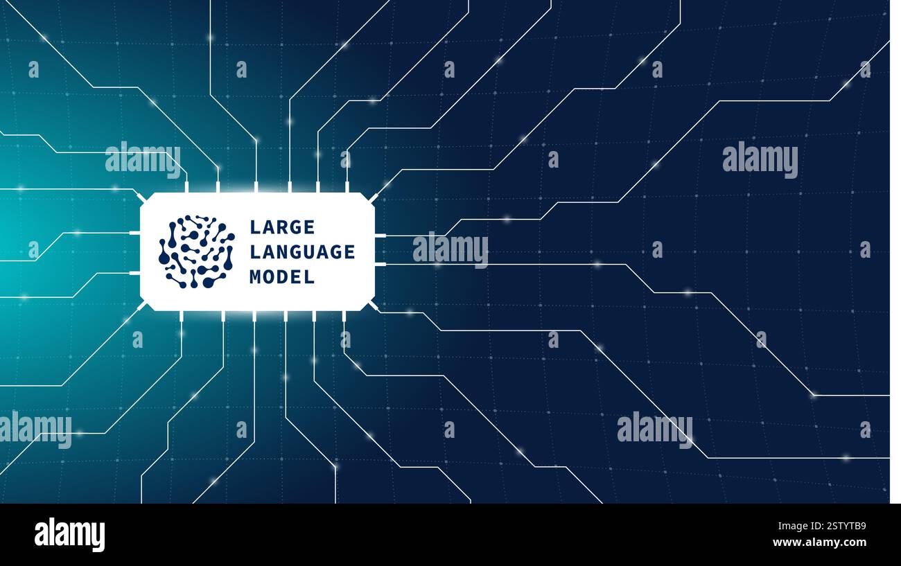 Futuristic AI banner featuring large language model, neural network and digital connections ...