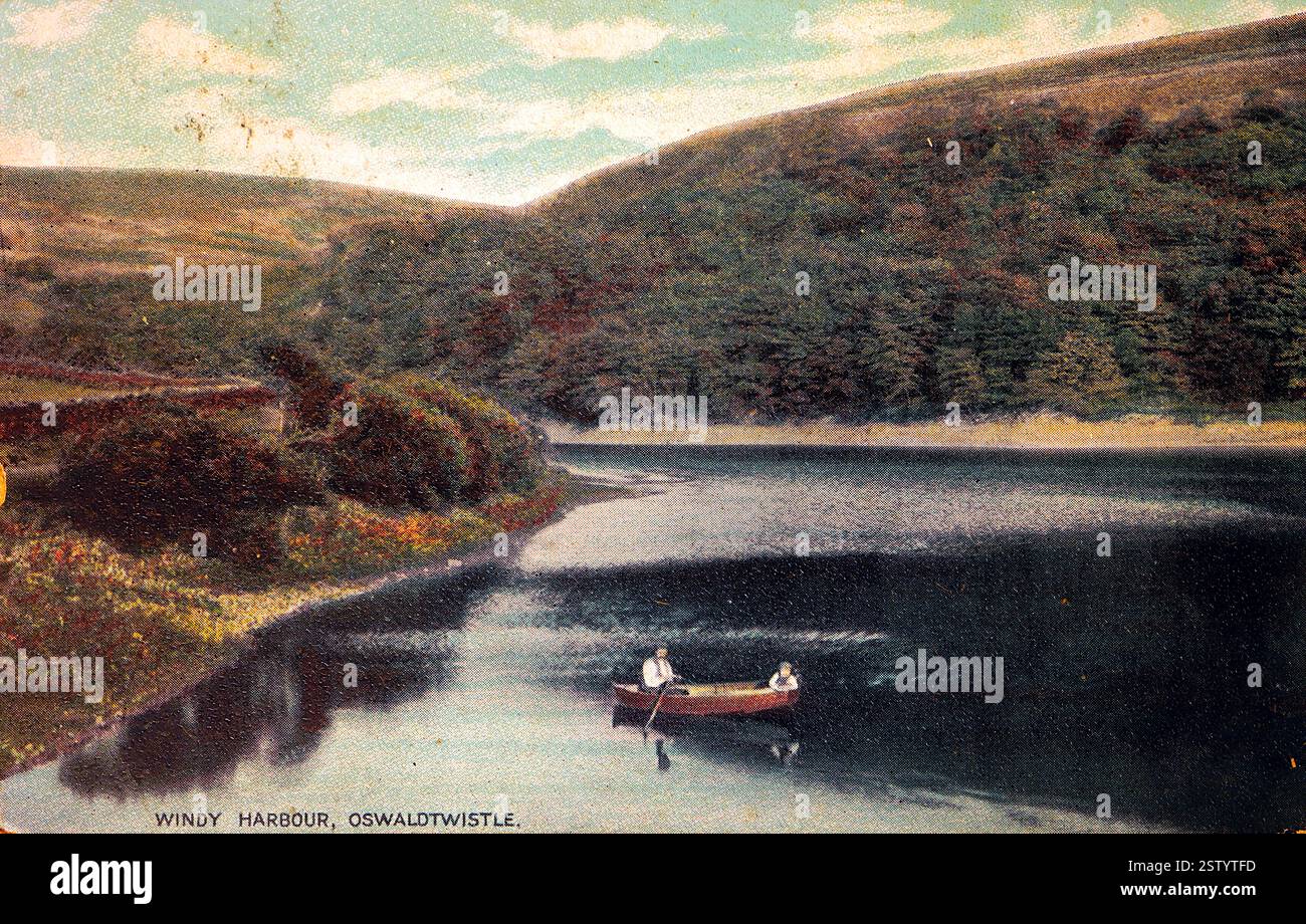 A windy harbour, Oswaldtwistle, Lancashire, England. Showing a boat on ...
