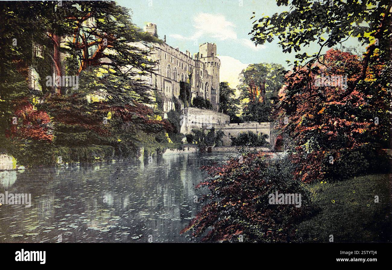 Warwick Castle, England, on the banks of the River Avon, set in a ...