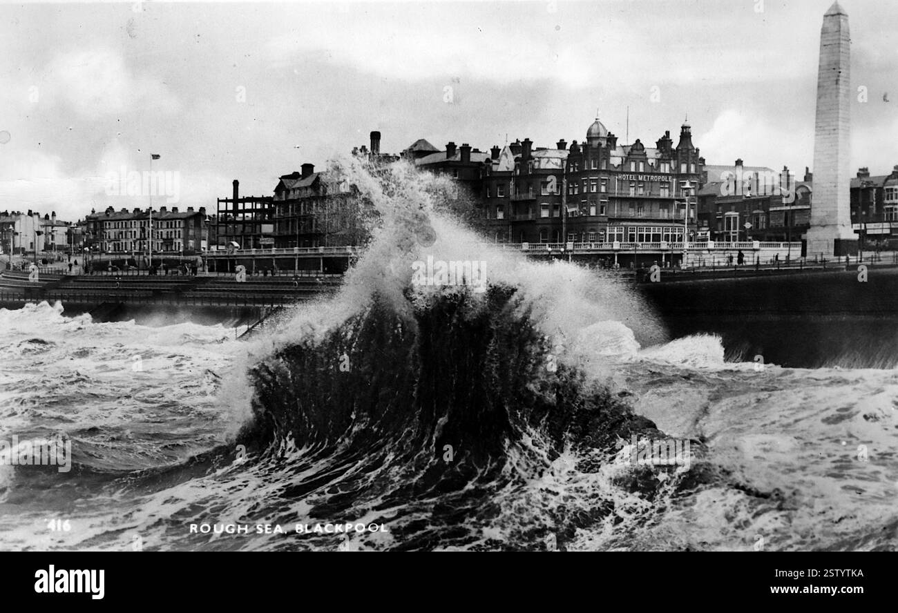 Rough Sea in Blackpool, Lancashire, England, with the Hotel Metropole ...