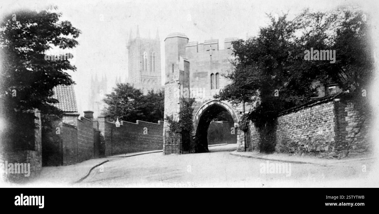 Potter Gate, Lincoln, Lincolnshire, England. A monochrome view of the ...