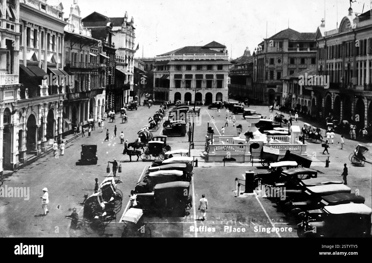 Raffles Place, Singapore. Monochrome, buildings include the Mercantile ...