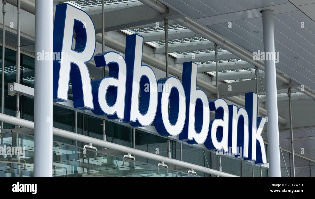 Rabobank logo at the entrance of the headquarters Building Stock Photo ...