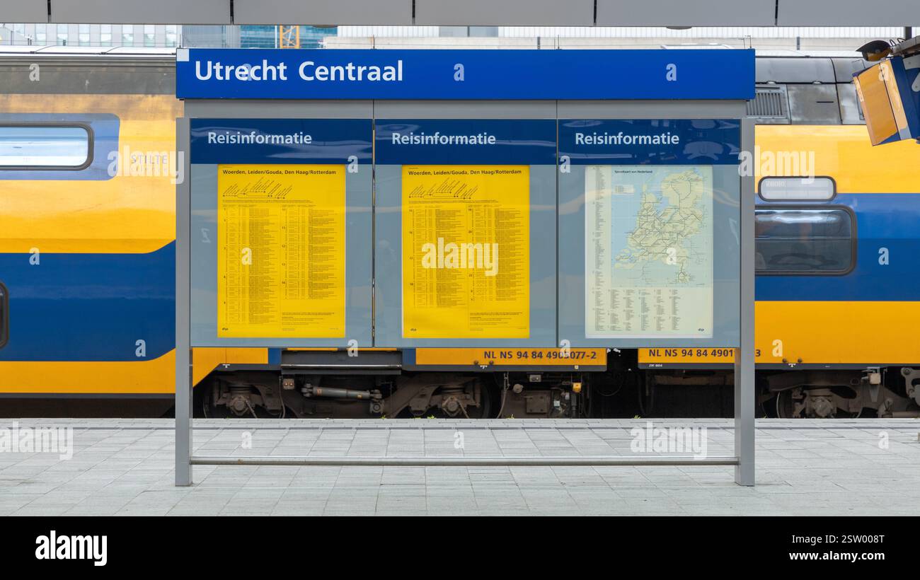 Departure times information board and rail card of the Netherlands on ...