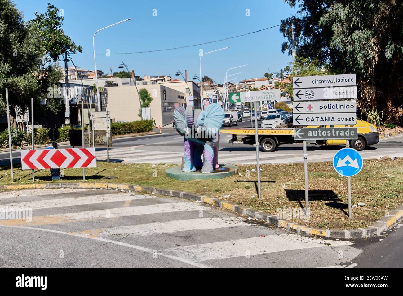 Catania, Italy - February 20, 2025: Roundabout with an elephant statue ...