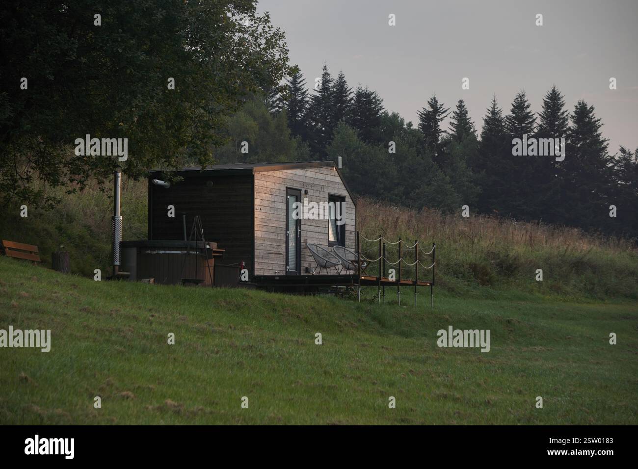 module house on wheels with outdoor sauna and bubble bath or jacuzzi on ...