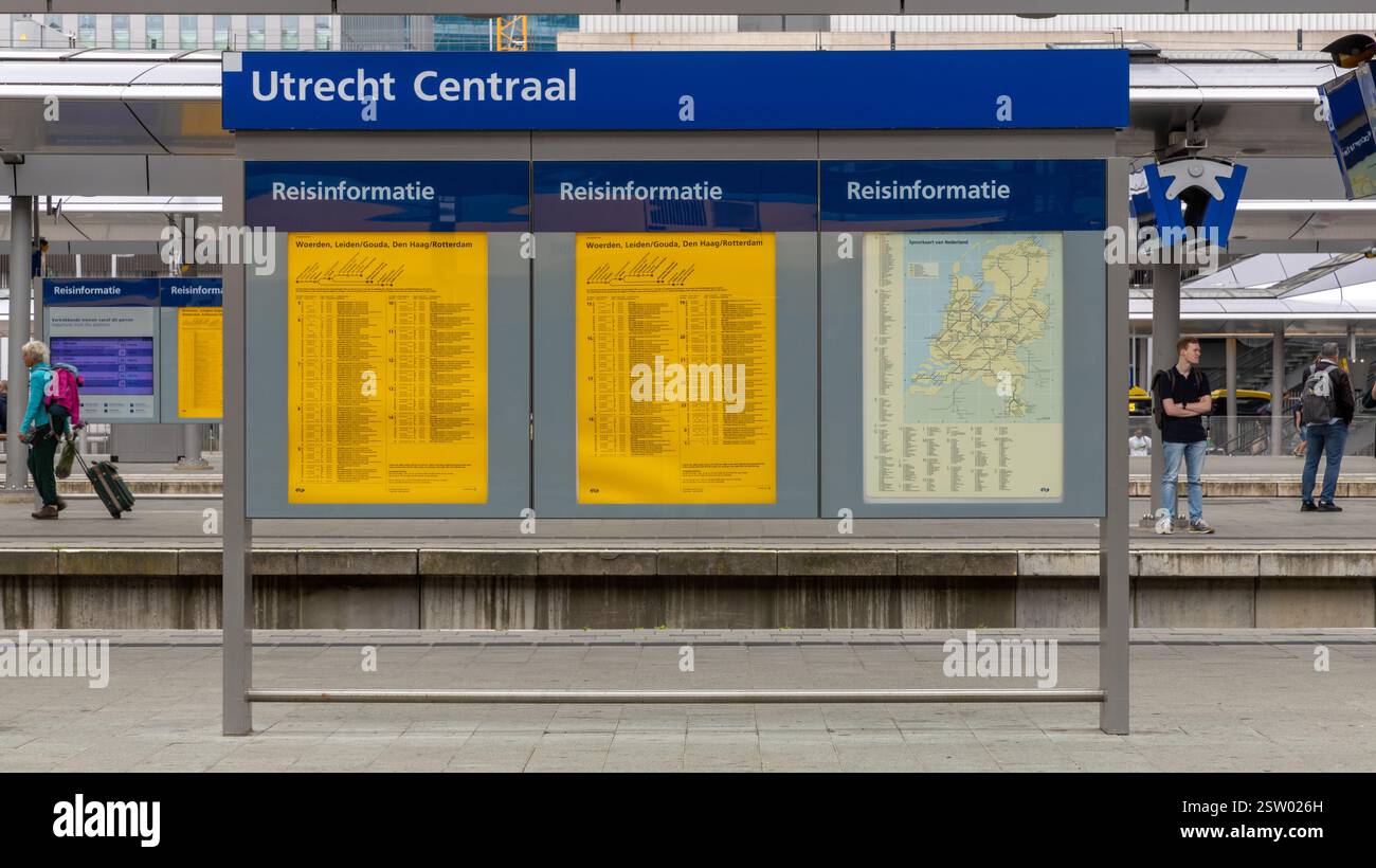 Departure times information board and rail card of the Netherlands on ...