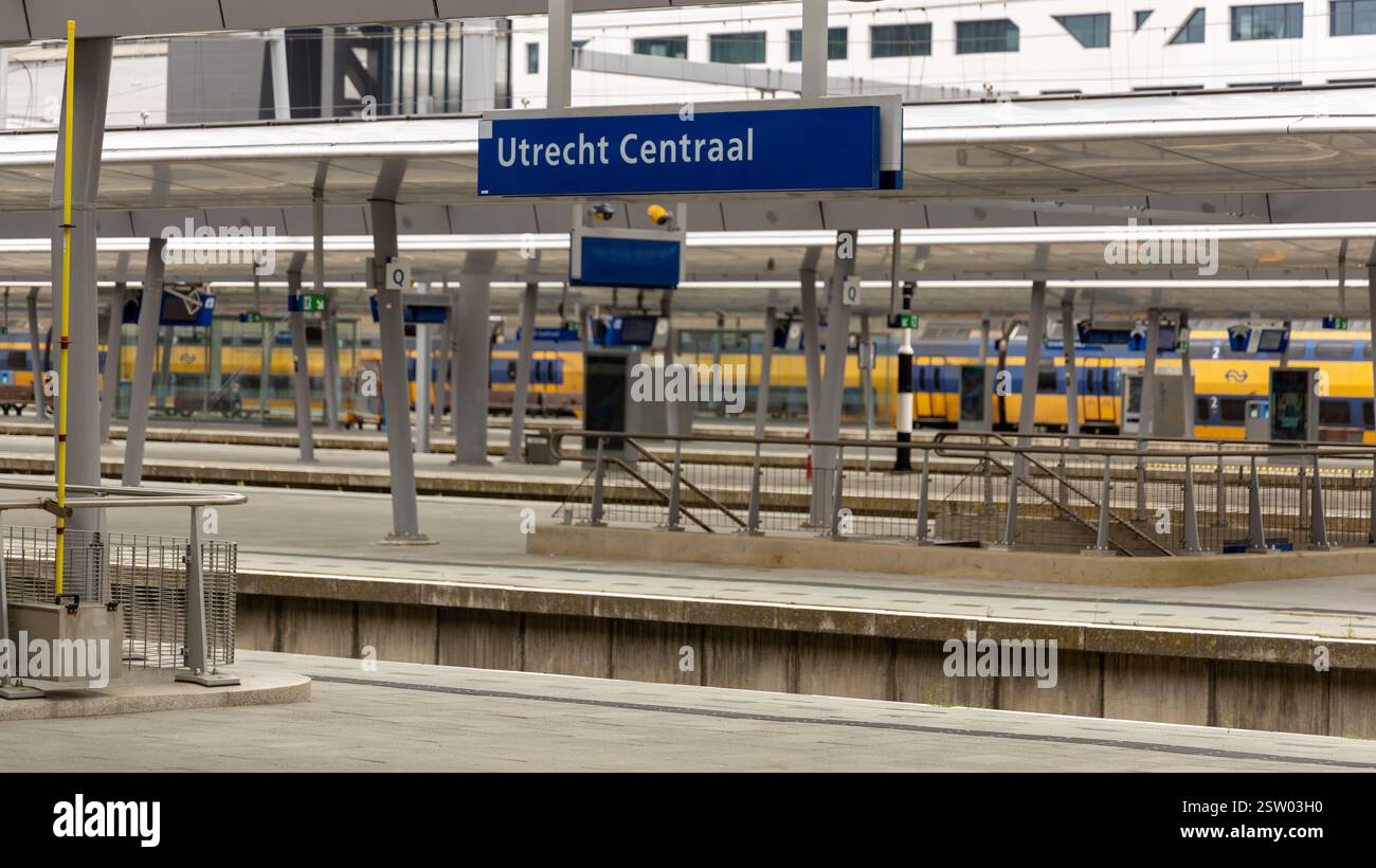 Central Station Utrecht logo sign on the platform at Central Station ...