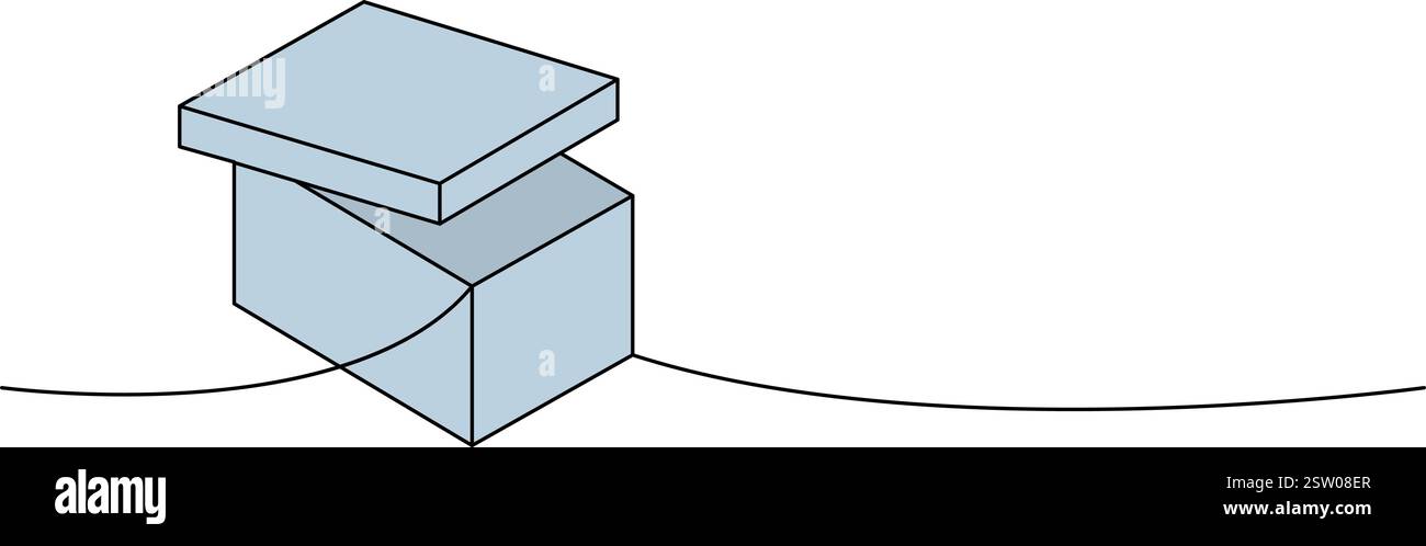 Square box one line colored continuous drawing. Carton delivery ...