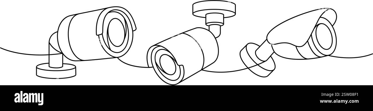 CCTV cameras one line continuous drawing. Outdoor security system ...