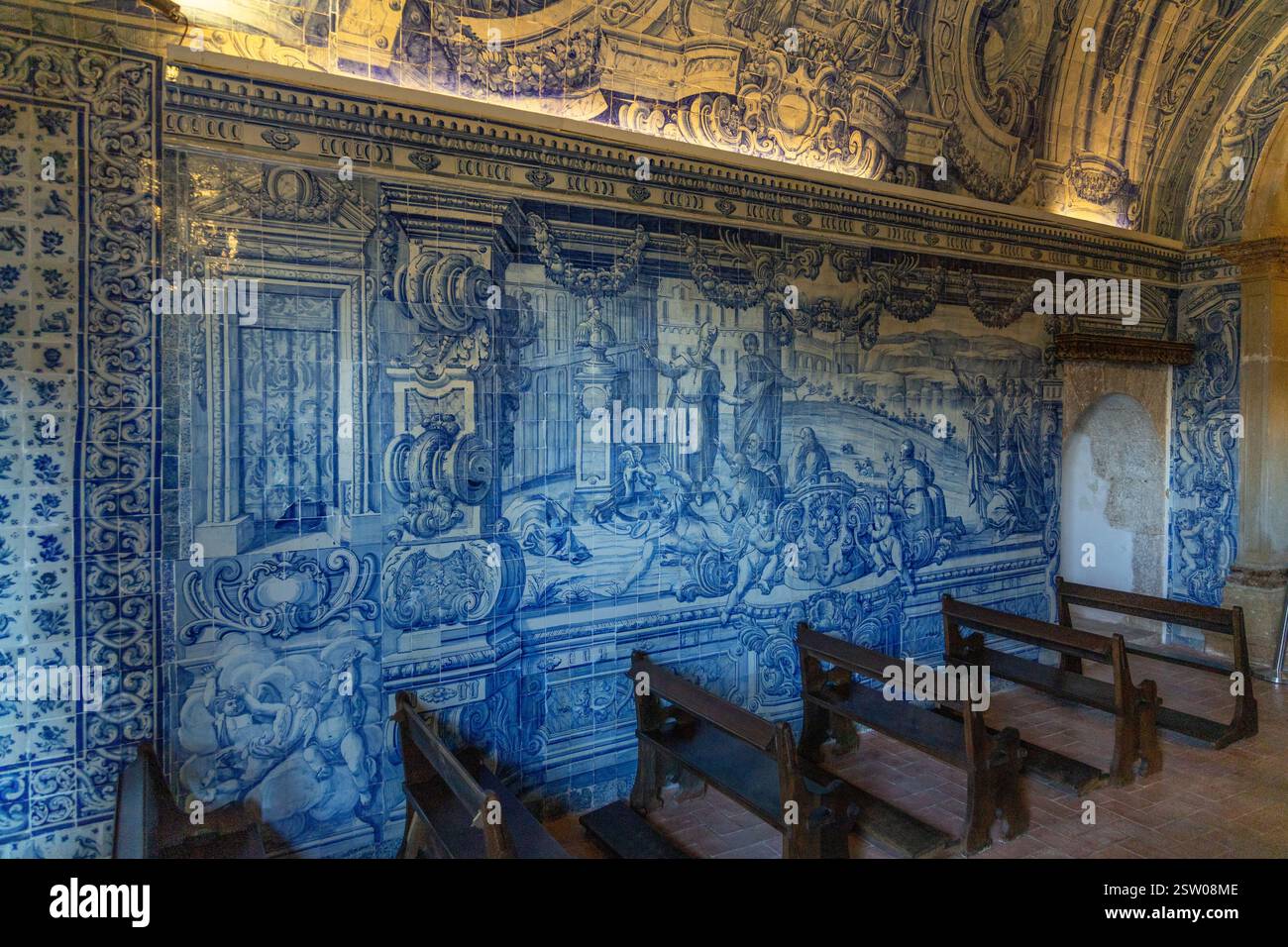 Chapel at Forte de São Filipe Setubal with beautiful white blue tiles ...