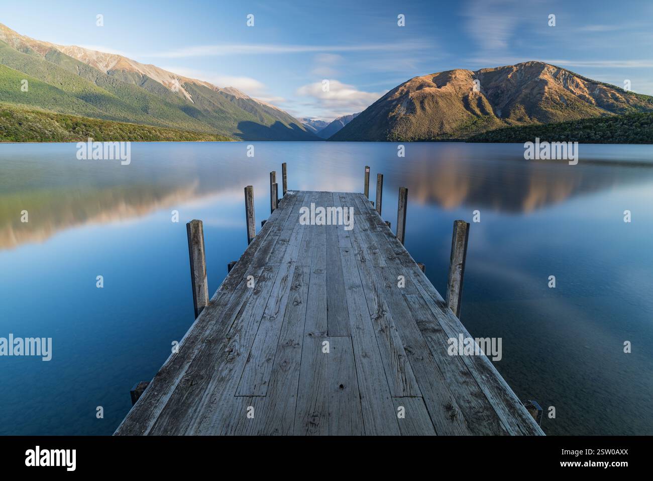 Lake Rotoiti and the Southern Alps as seen from the pier in Nelson ...