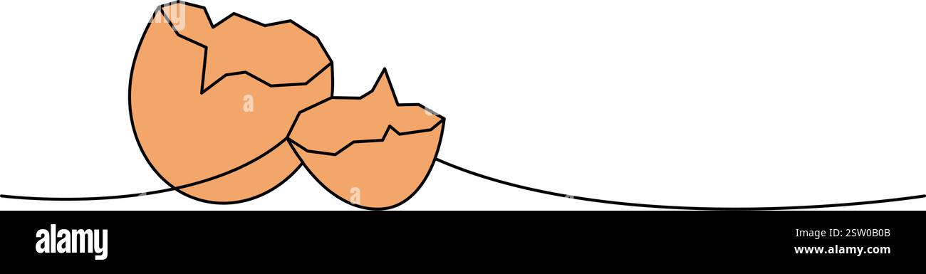 Broken farm egg one line colored continuous drawing. Organic farm ...
