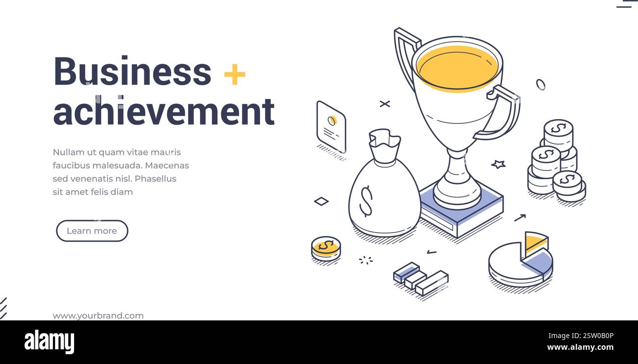 Business achievement modern isometric line art web banner template ...