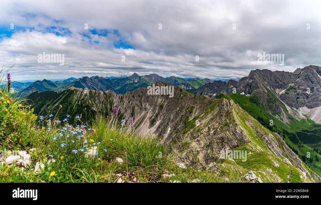 Breathtaking view from the summit of the Rotspitze in the Allgau Alps ...