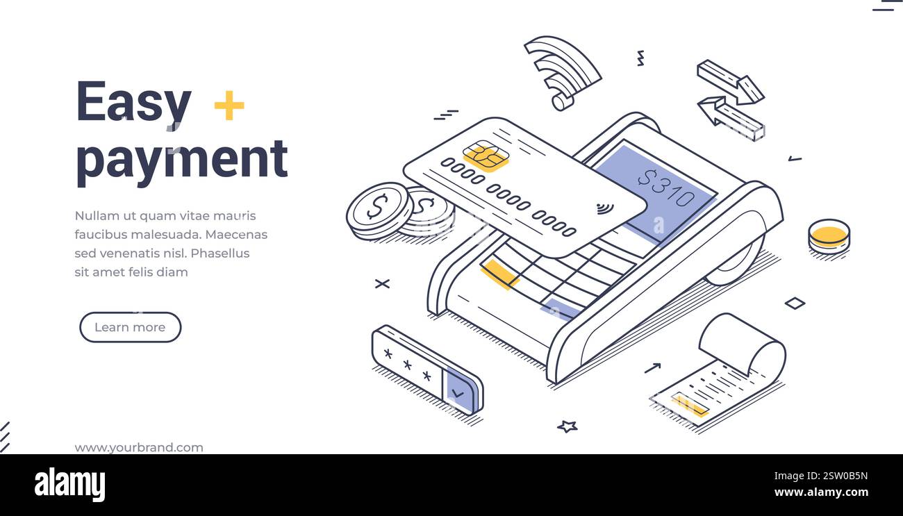 Easy payment modern isometric line art web banner template. Payment ...
