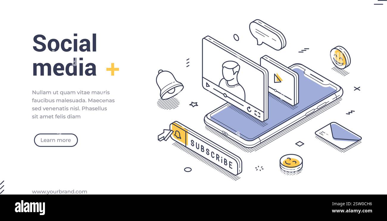 Social media modern isometric line art web banner template. Social ...