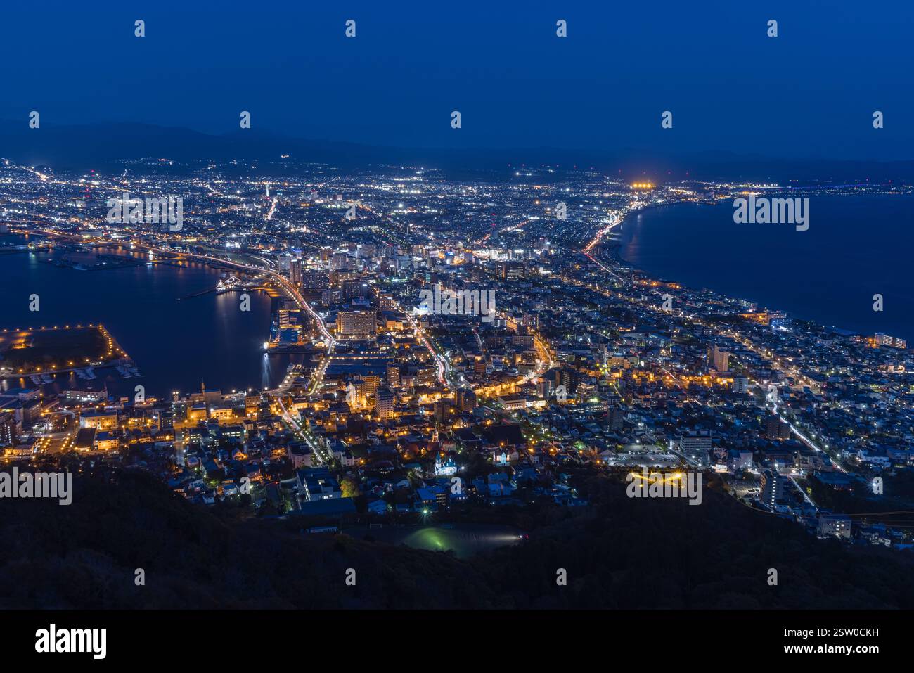 Night view of the city and the Tsugaru Strait seen from the Mt ...
