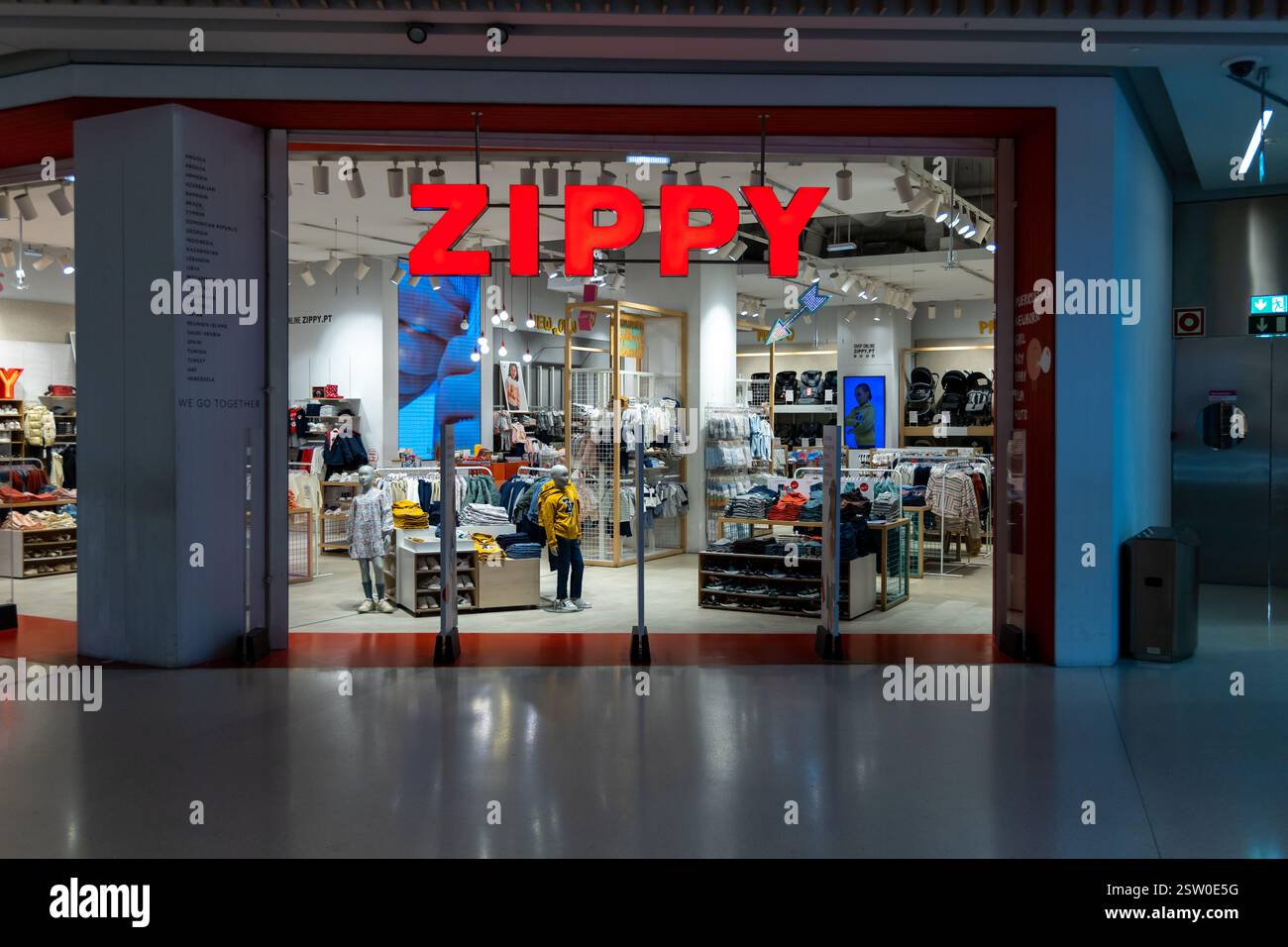 Zippy sign logo at the entrance of the store. Zippy is a Portuguese ...