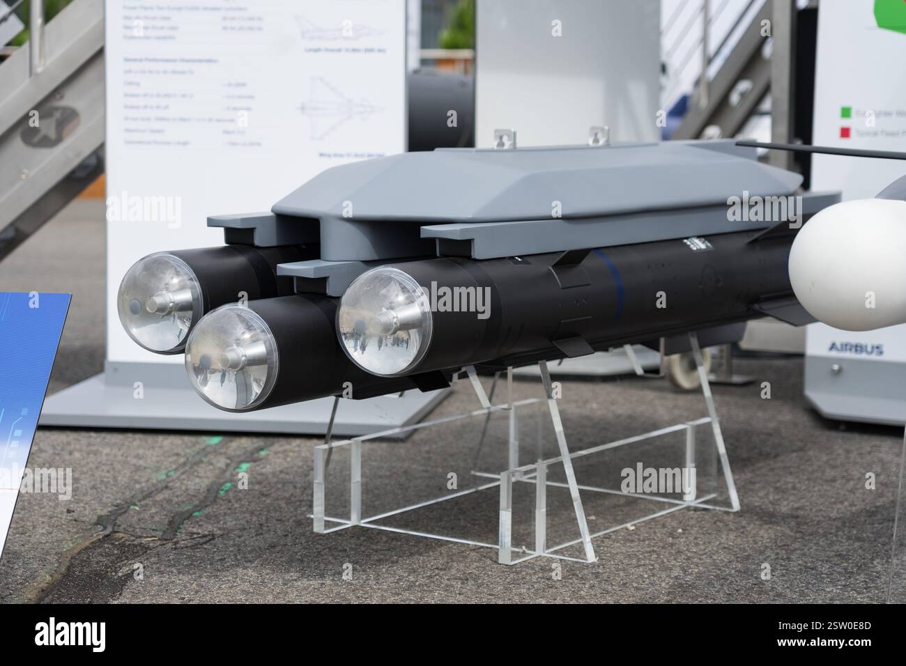 BERLIN - JUNE 05, 2024: A triplet of single-mode Brimstone missiles by MBDA. Used on the ...