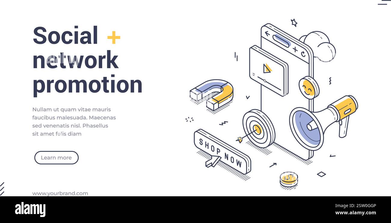 Social network promotion web banner, featuring a variety of icons and ...
