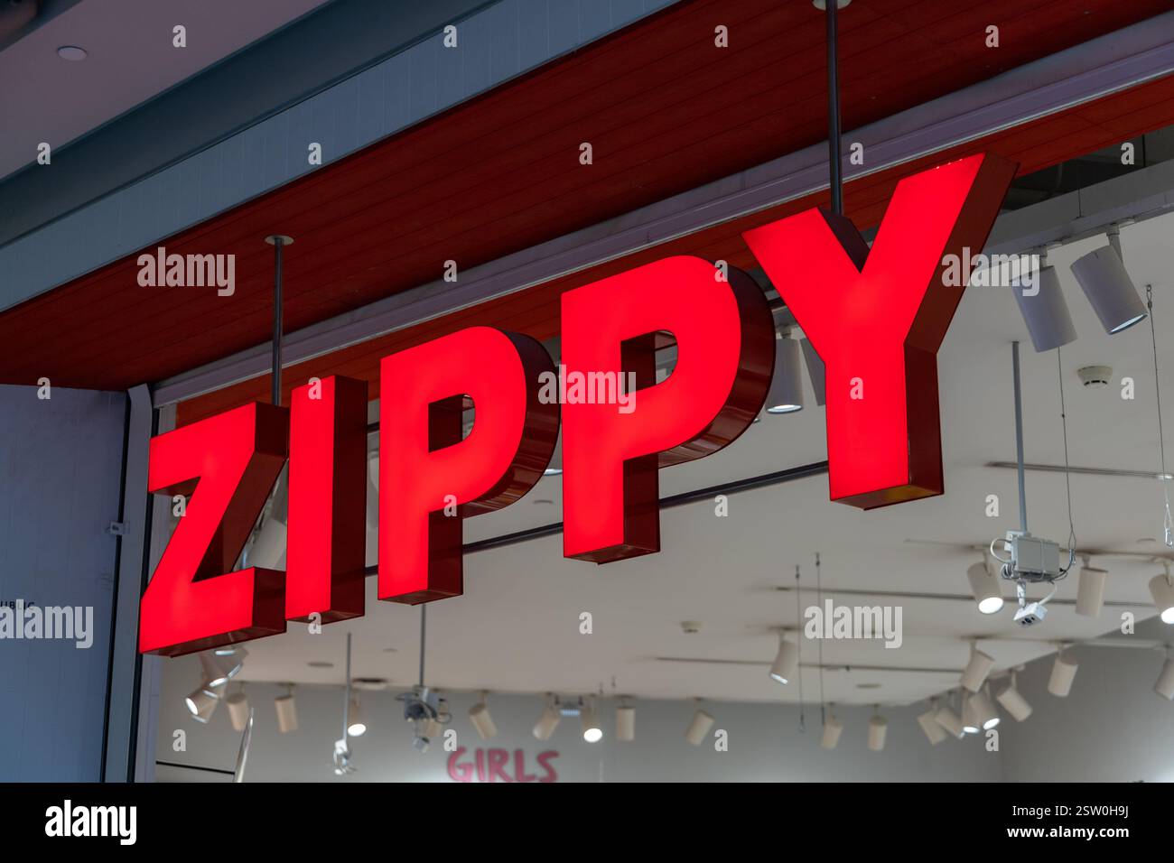 Zippy sign logo at the entrance of the store. Zippy is a Portuguese ...