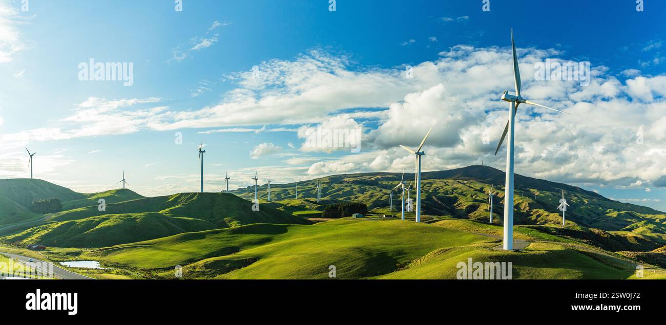 Wind power generation in Te Apiti Wind Farm, New Zealand Stock Photo ...