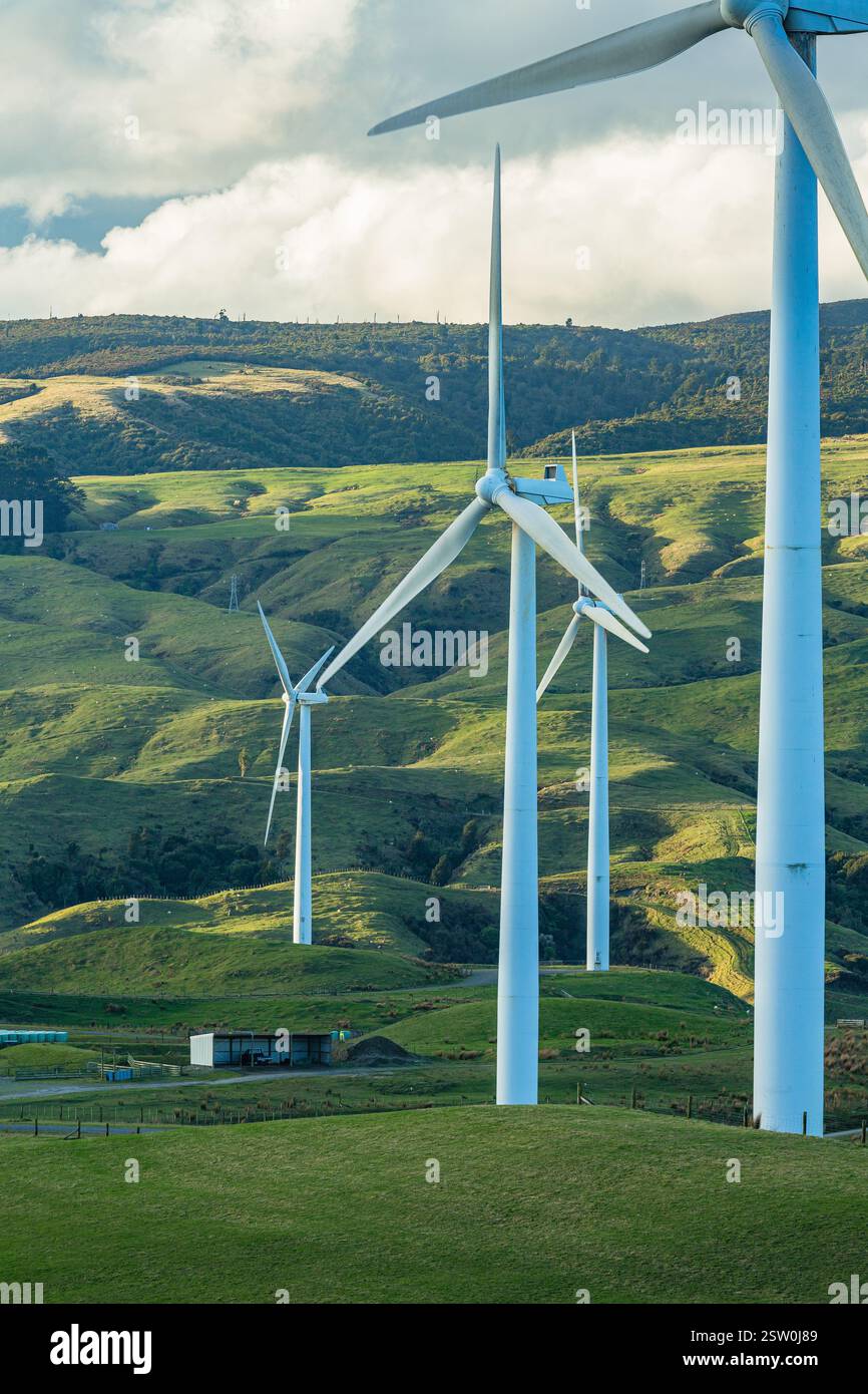 Wind power generation in Te Apiti Wind Farm, New Zealand Stock Photo ...