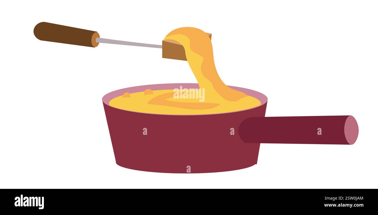 Hot melted cheese fondue in pot. Food and traditional cuisine. Symbols ...