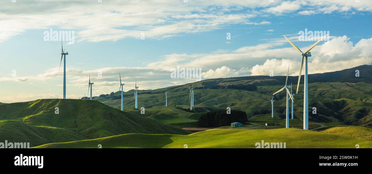 Wind power generation in Te Apiti Wind Farm, New Zealand Stock Photo ...