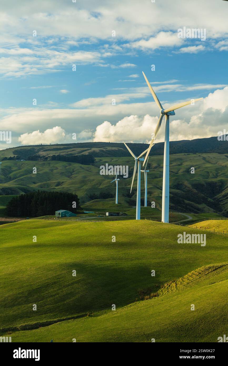Wind power generation in Te Apiti Wind Farm, New Zealand Stock Photo ...