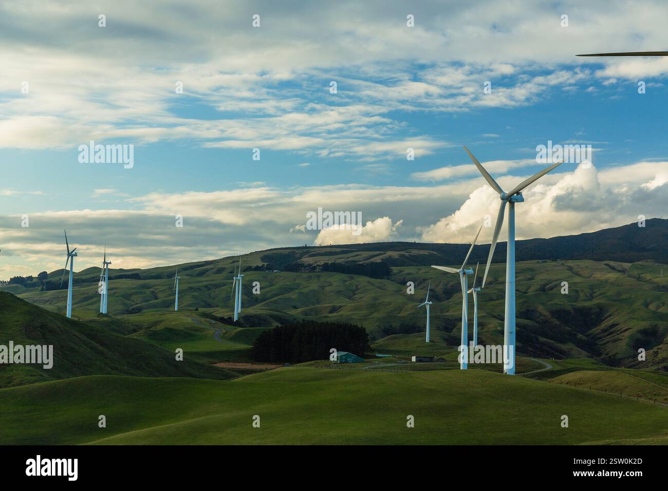 Wind power generation in Te Apiti Wind Farm, New Zealand Stock Photo ...