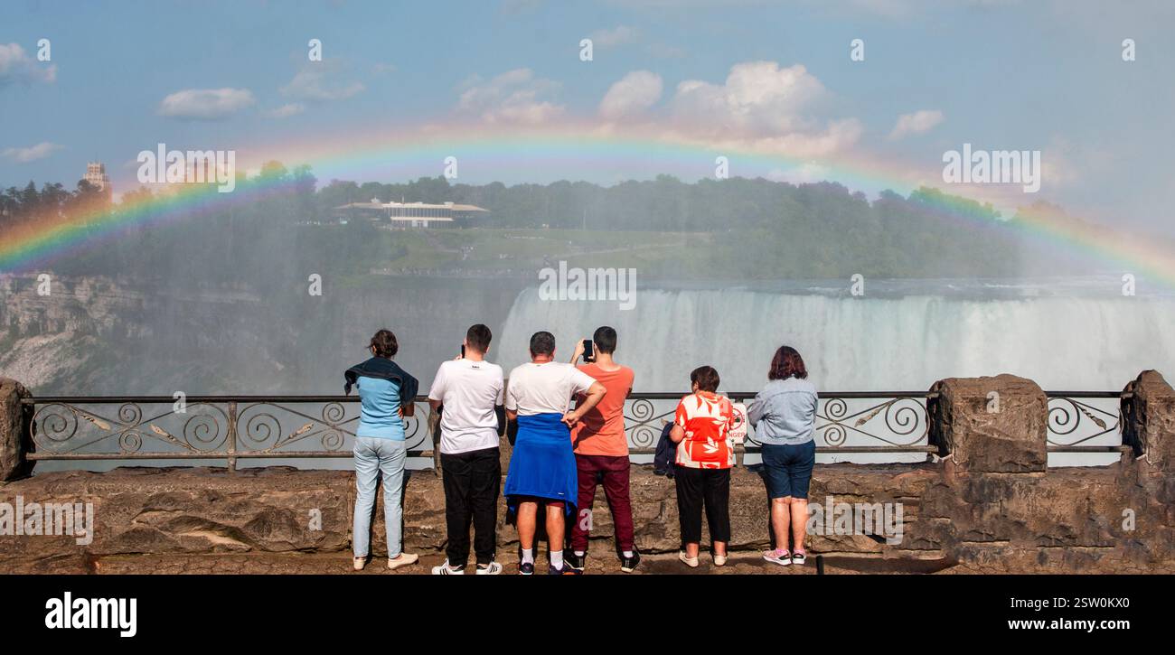 Niagara Falls, Onterio, Canada - 31 July 2023: Groups of people stand ...