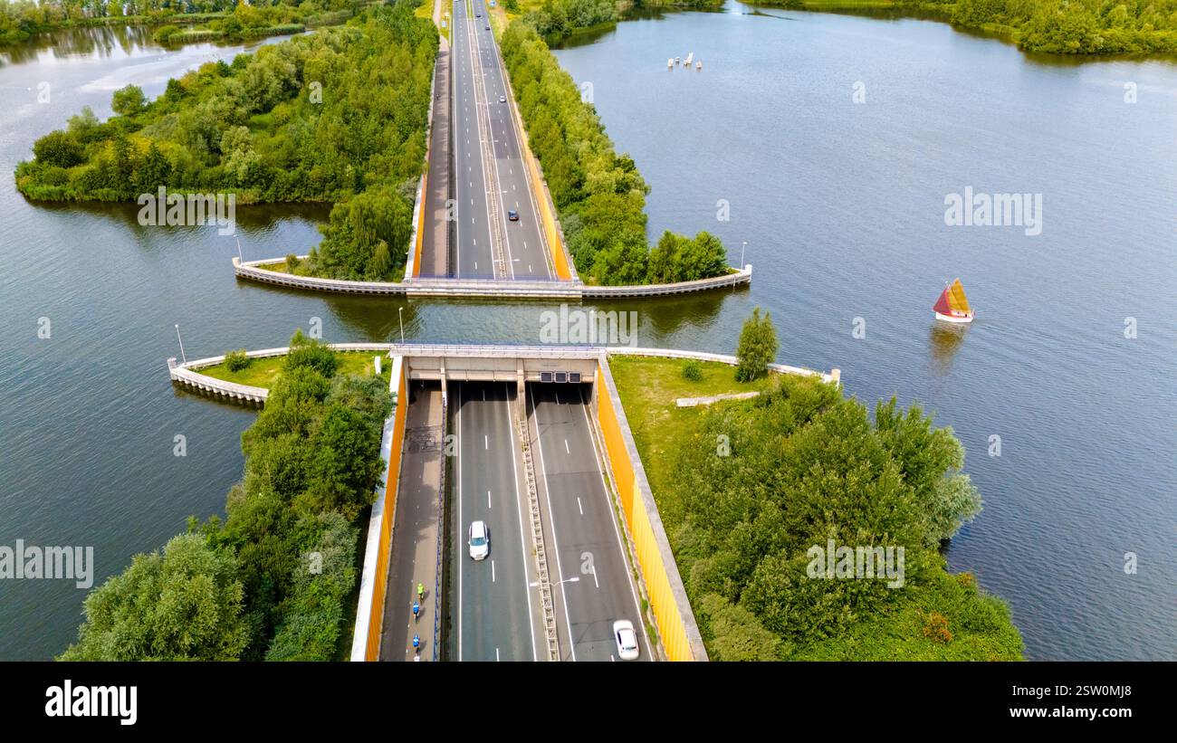 Scenic aerial view of the aquaduct veluwemeer in the netherlands hi-res ...