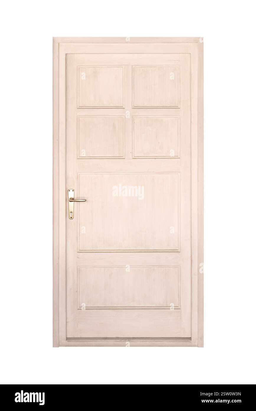 Modern white wooden interior door with a square shape, sharp edges, a ...