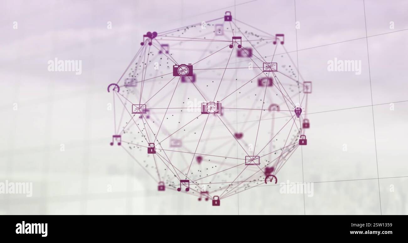 Image of globe with connections and icons over white background Stock ...