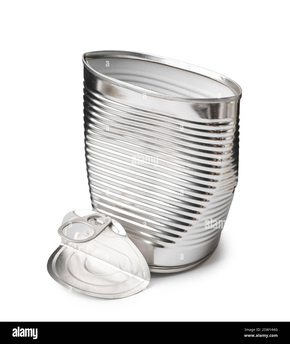 One crumpled tin can isolated on white Stock Photo - Alamy