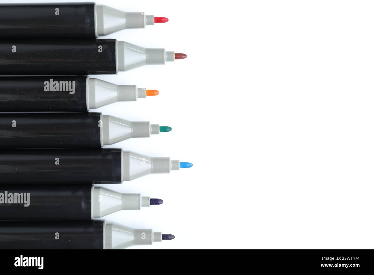 Many colorful markers on white background, top view Stock Photo - Alamy