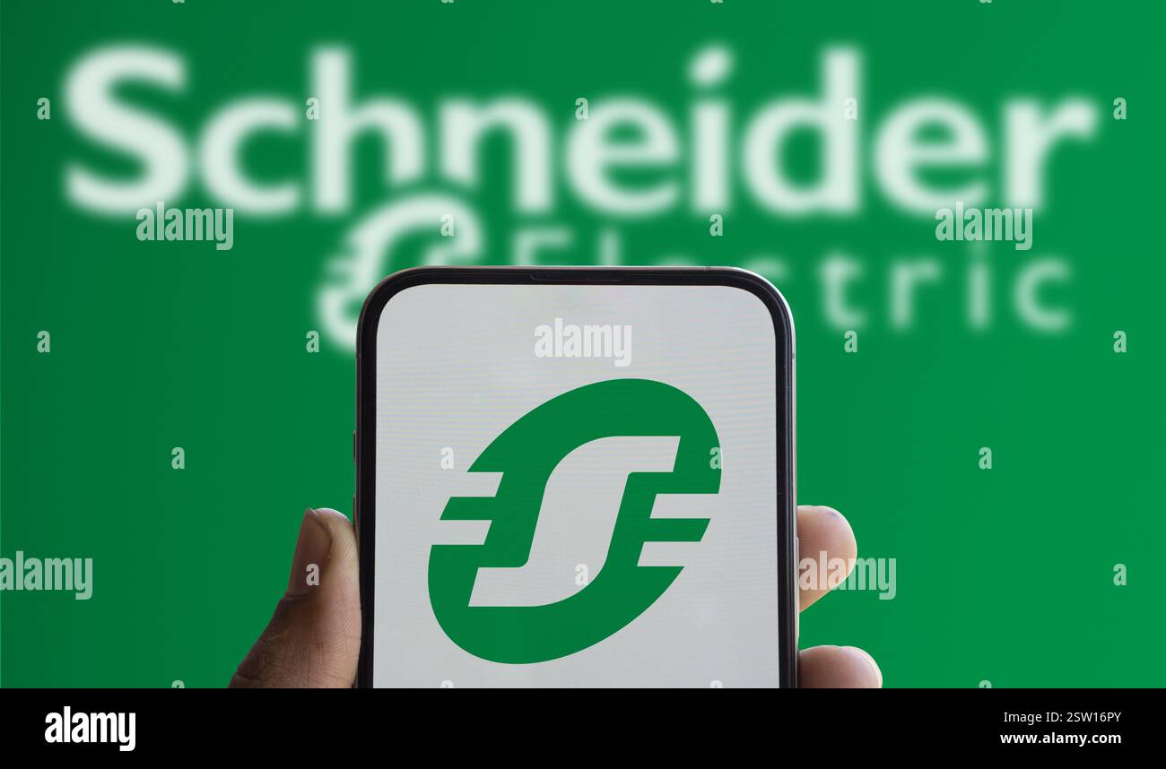 Dhaka, Bangladesh- 01 Aug 2024: Schneider Electric logo is displayed on ...
