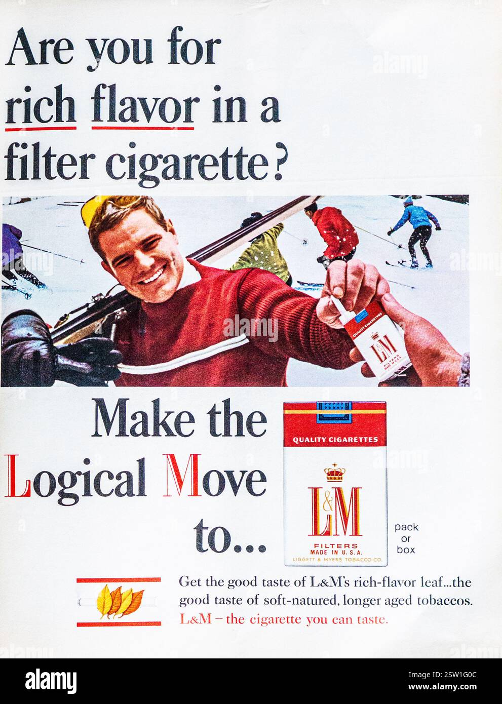 A 1965 vintage advertisement for L&M filtered Cigarettes.. A smiling ...