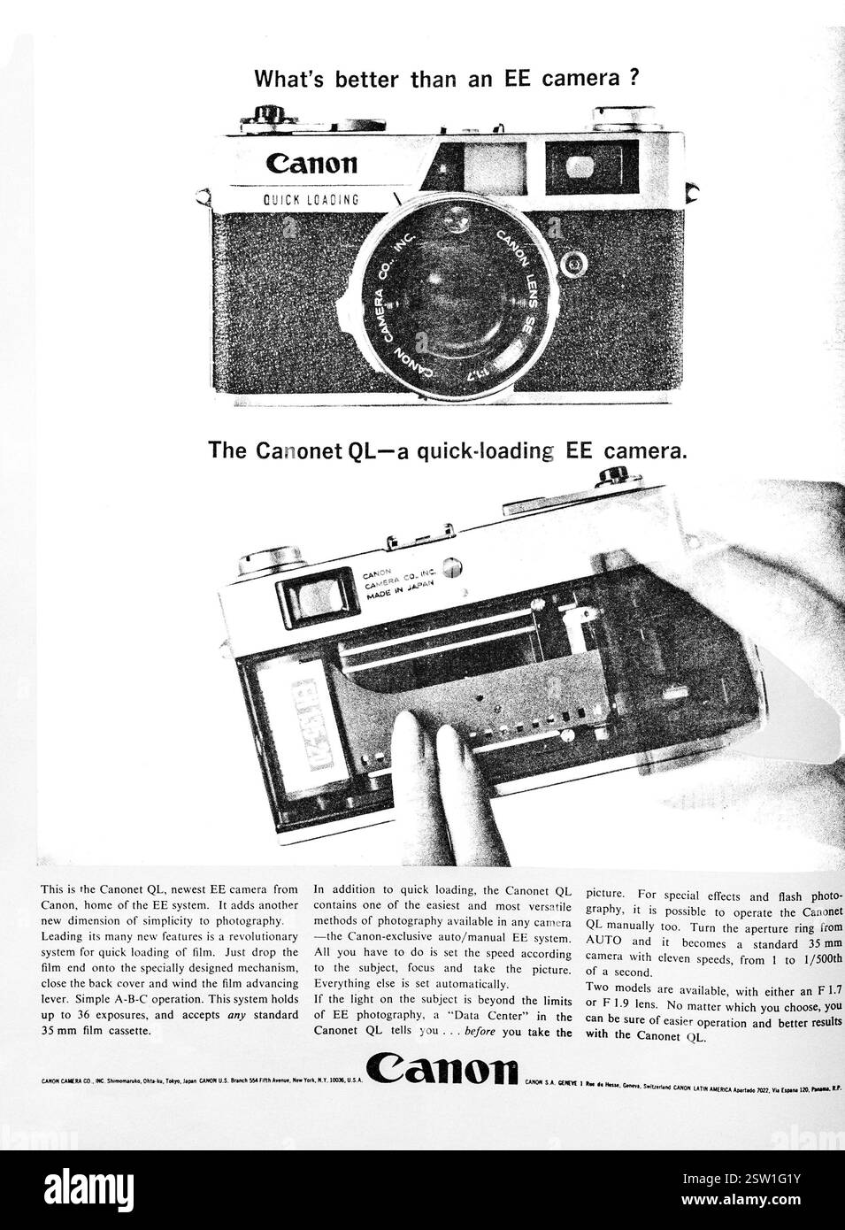 A 1965 vintage advertisement for the Canon Canonet QL camera quick ...