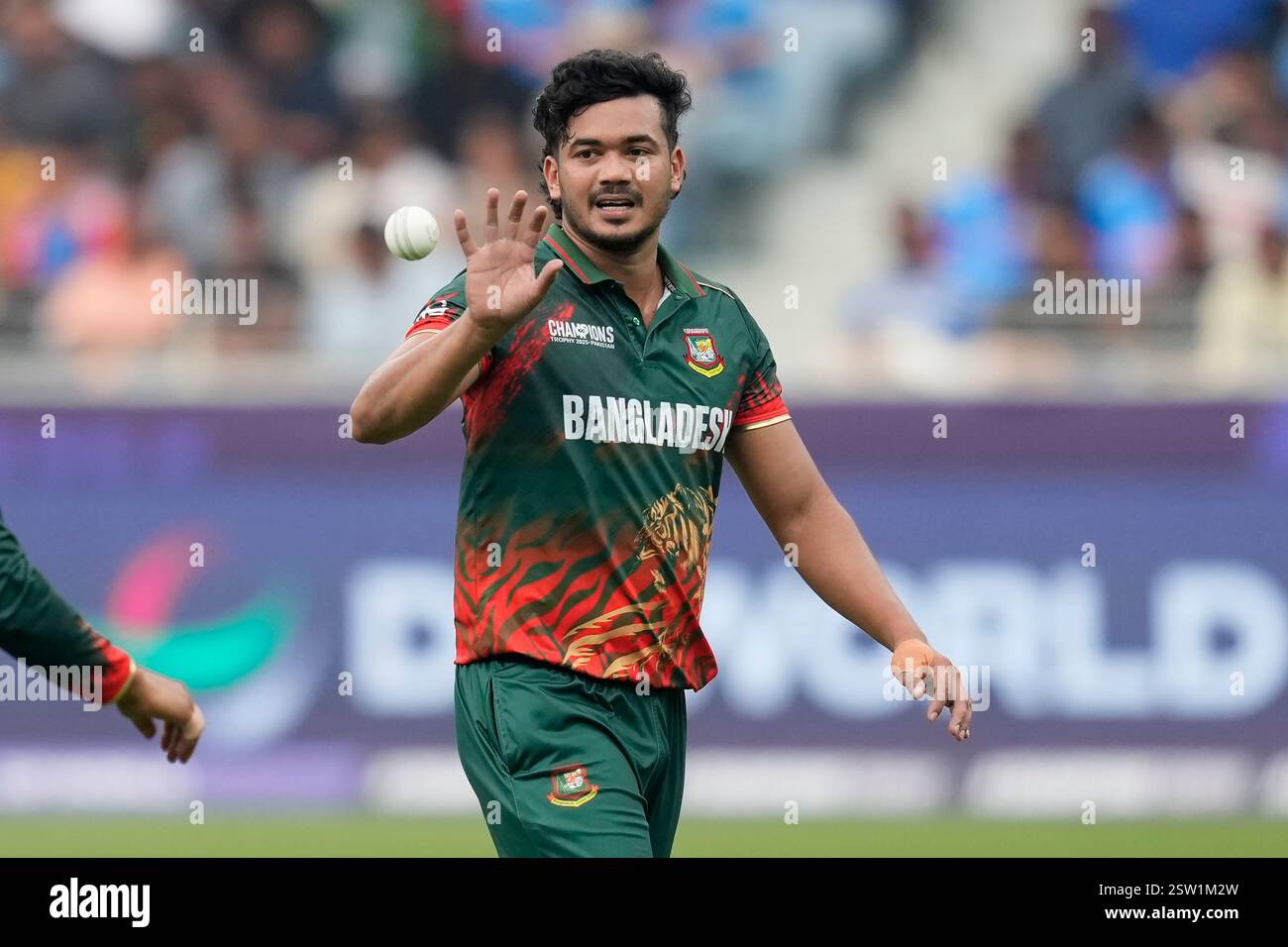 Bangladesh's Taskin Ahmed prepares to bowl his next delivery during the ...