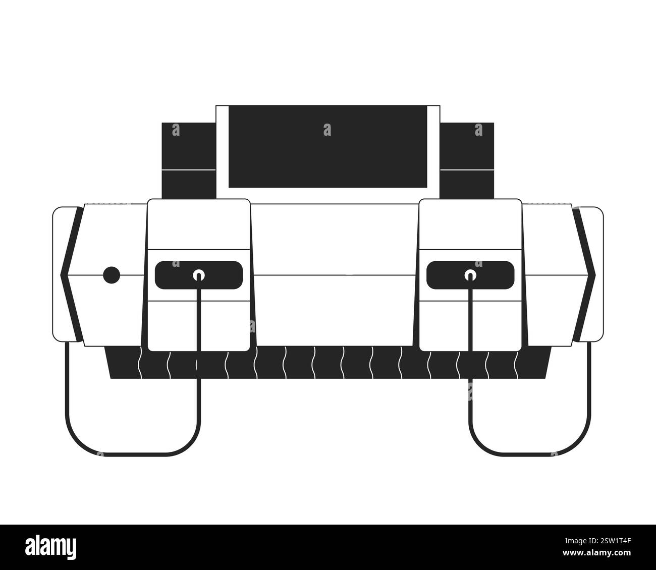Retro gaming console with wired controller ports black and white 2D ...