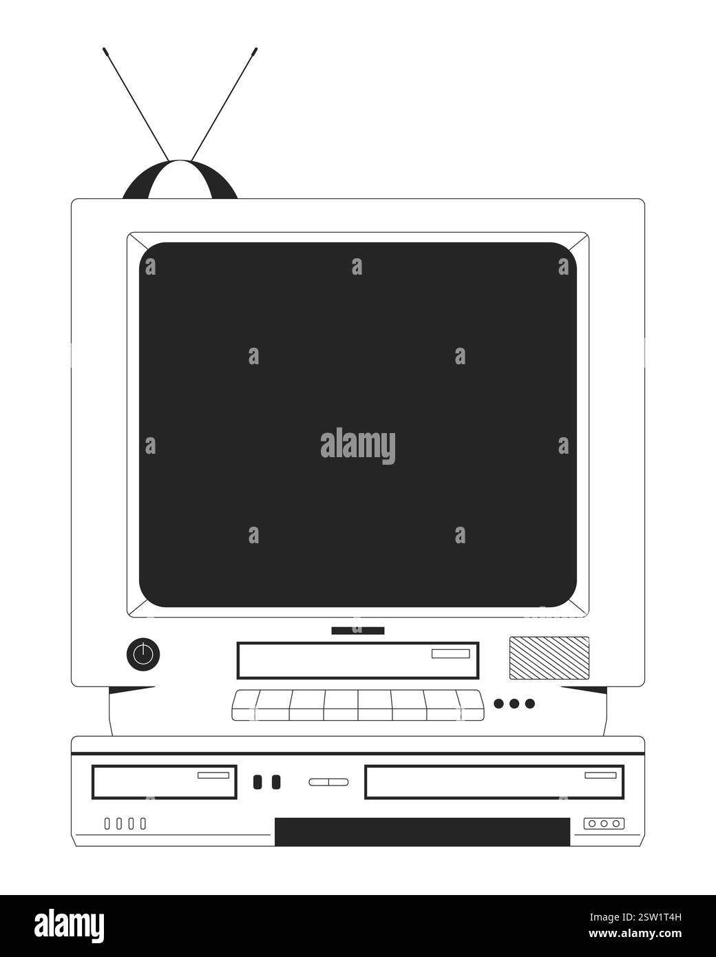 Retro television DVD player black and white 2D line object Stock Vector ...