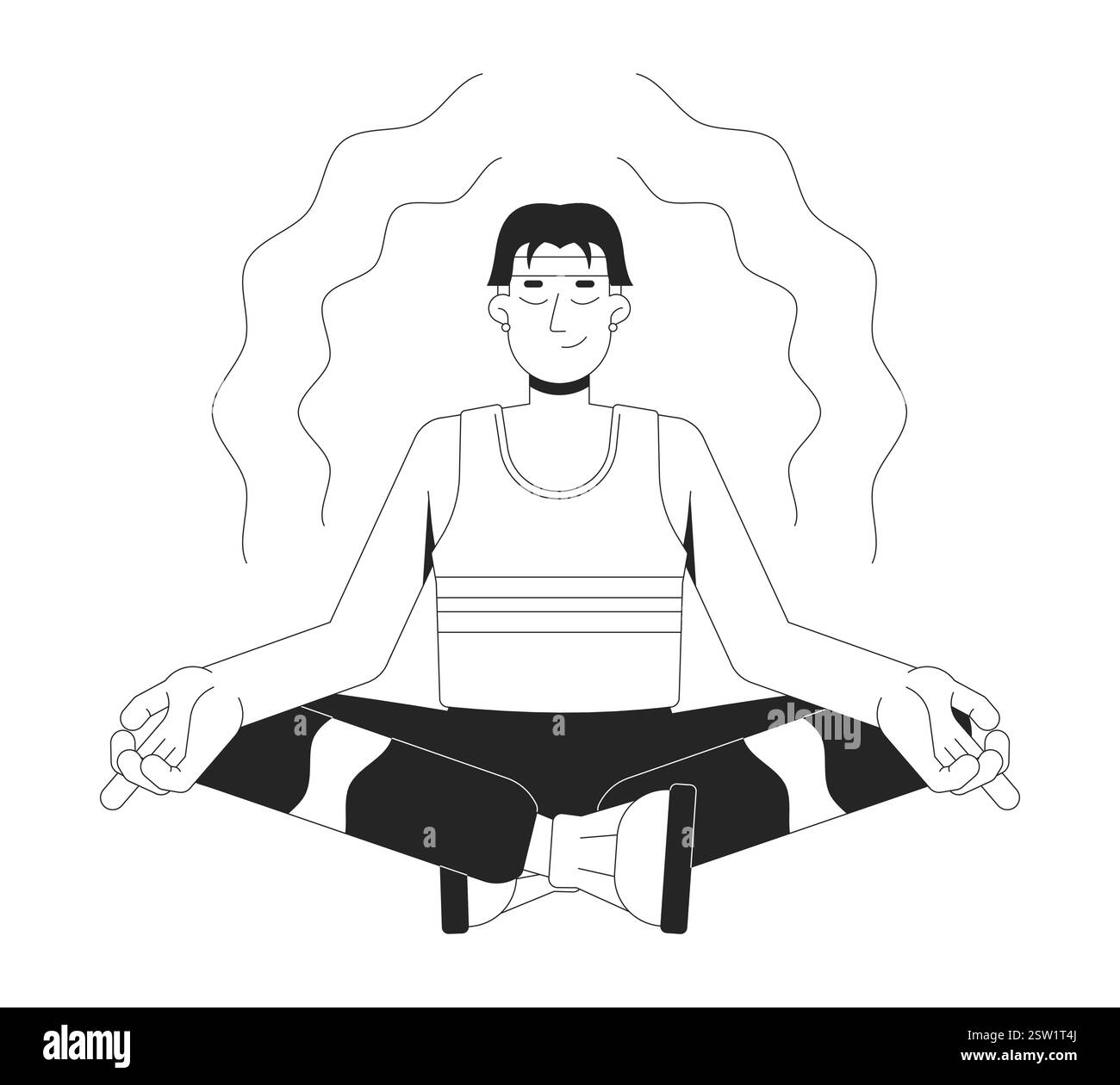 Korean man sitting in lotus position, meditating peaceful black and ...