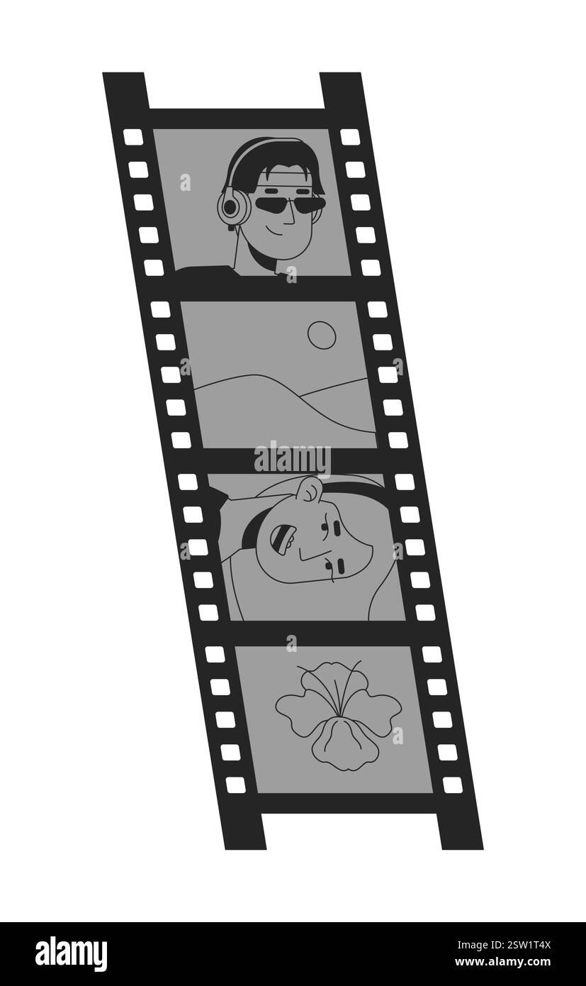 Vintage film strip cinematic black and white 2D line object Stock ...