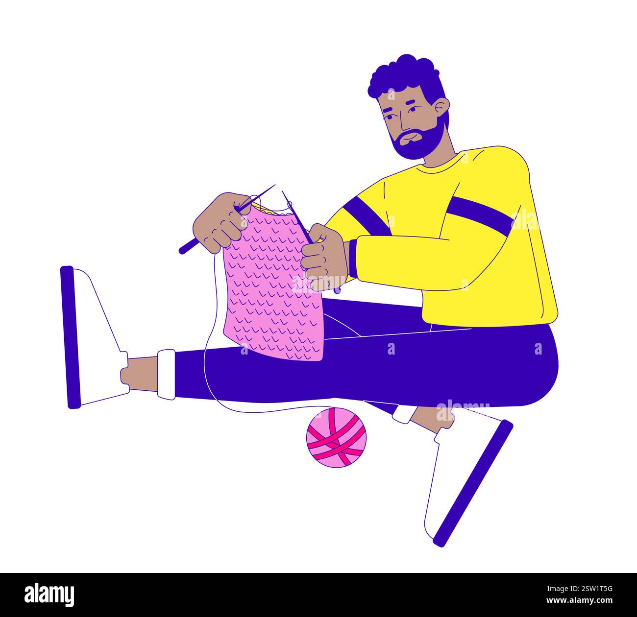 Black man knitting yarn 2D cartoon character Stock Vector Image & Art ...