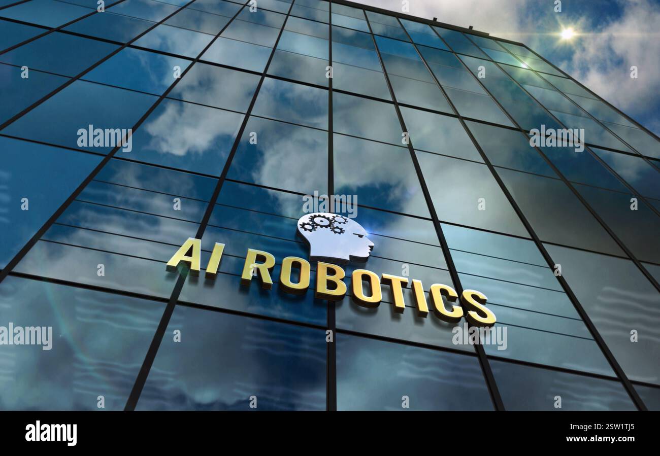 AI robotics glass building concept. Artificial intelligence machine ...