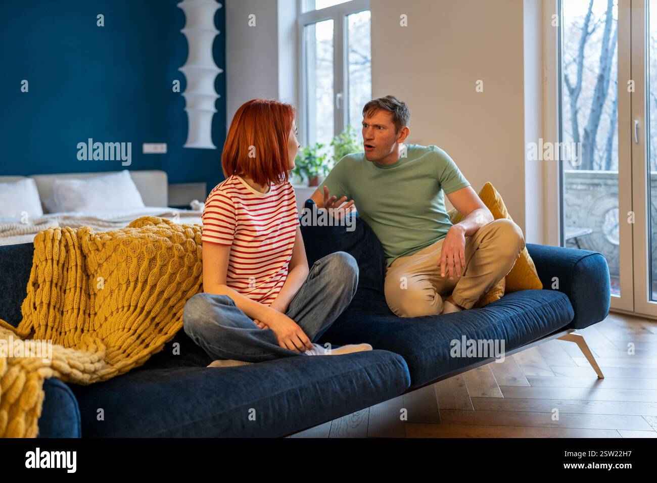Toxic relations aggressive stressed abusive tyrant husband sitting on ...